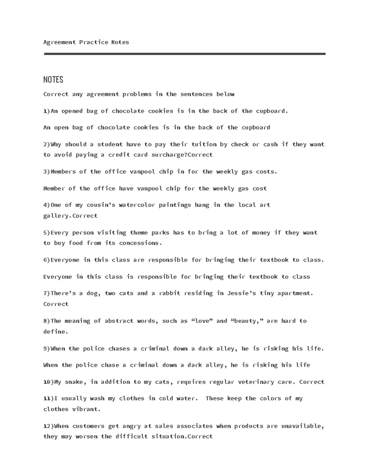 Agreement Notes - Agreement Practice Notes NOTES Correct any agreement ...