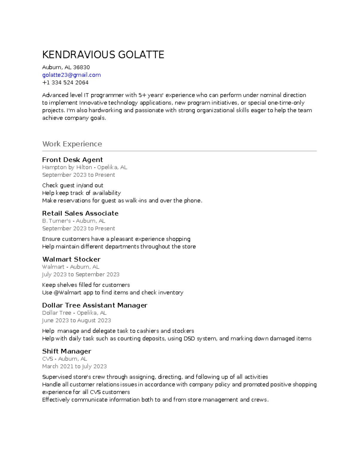 Good Resumes Samples