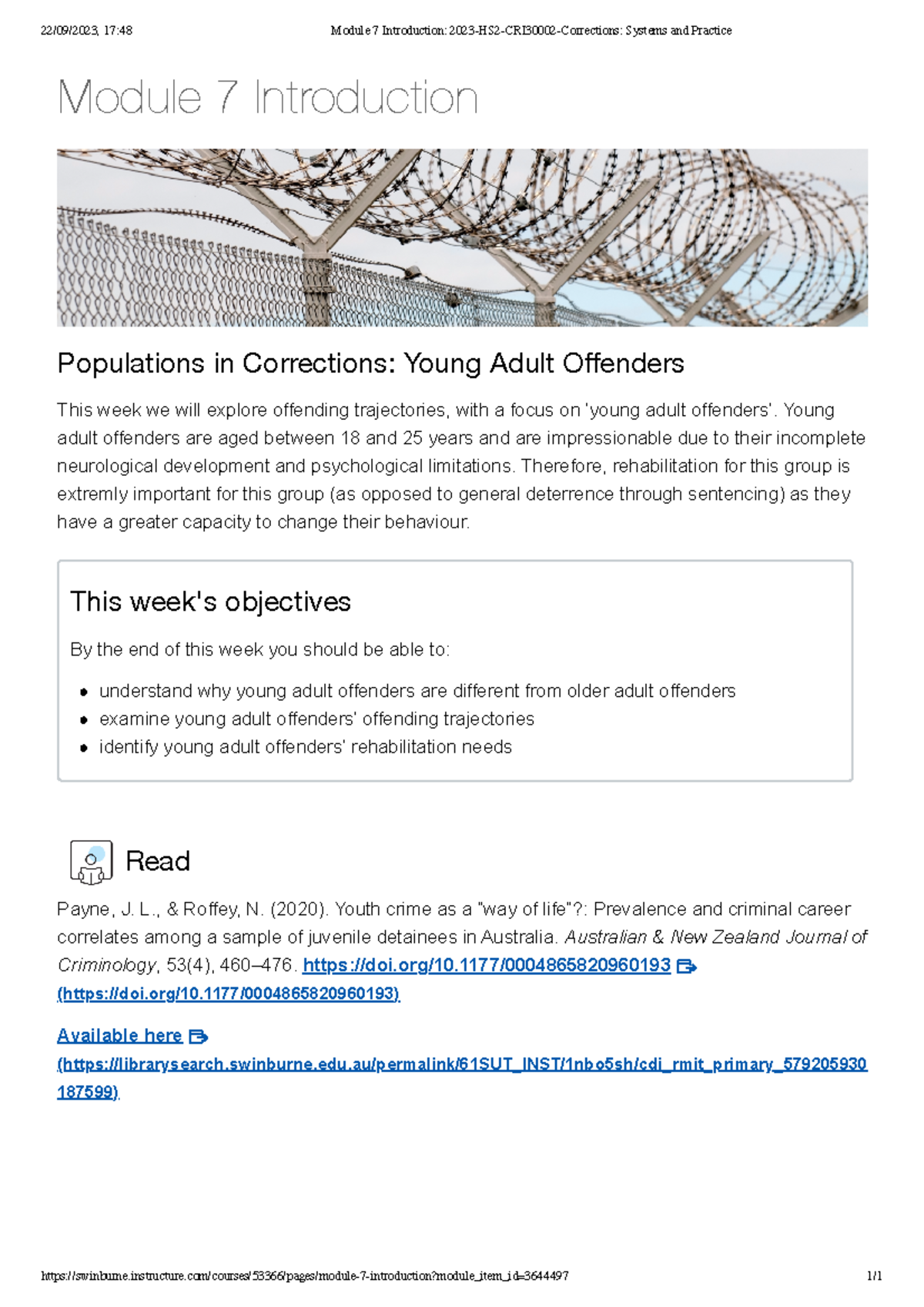 Module 7 Introduction 2023-HS2-CRI30002-Corrections Systems and ...