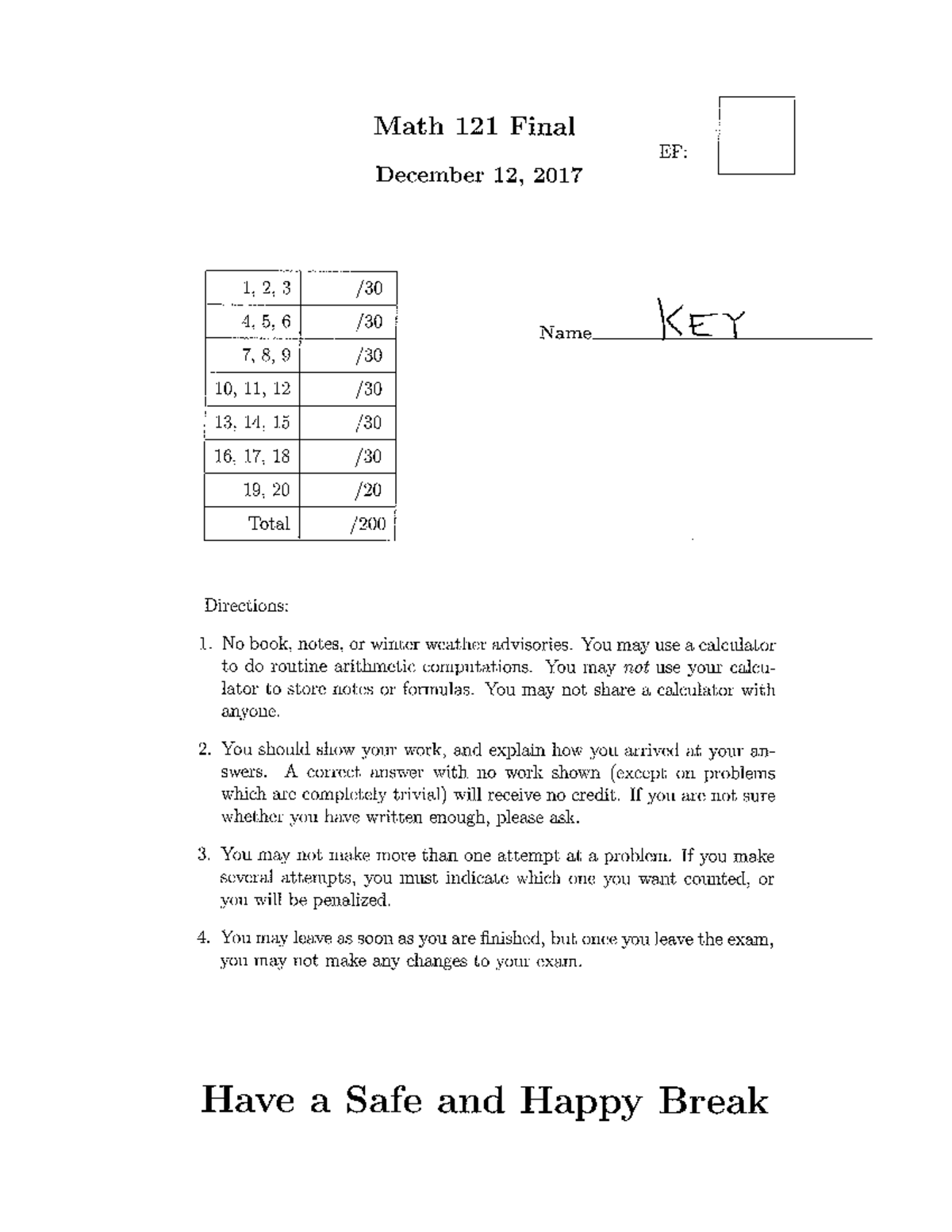 2017 Practice paper answers for the final exam - MATH 121 - Studocu