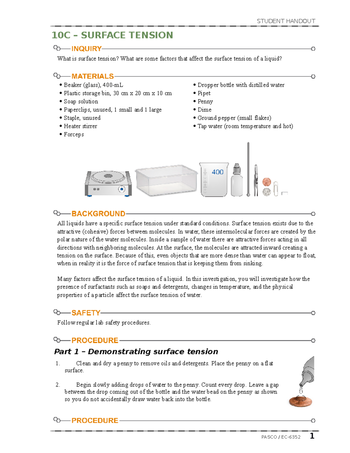 10C Surface Tension - STUDENT HANDOUT 10C – SURFACE TENSION What is ...