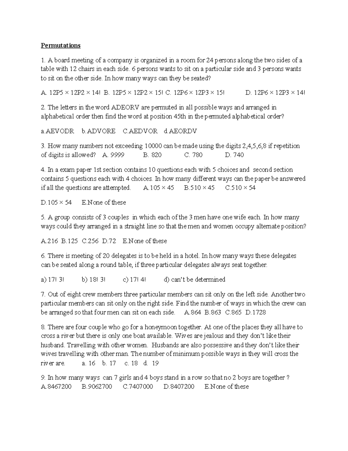 Assignments Permutation Probability - Permutations A board meeting of a company is organized in ...