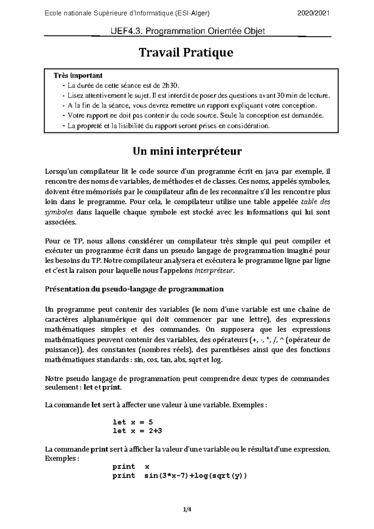TP-2021 VF - exercises about oop - UEF4. Programmation Orientée Objet Travail Pratique Très ...