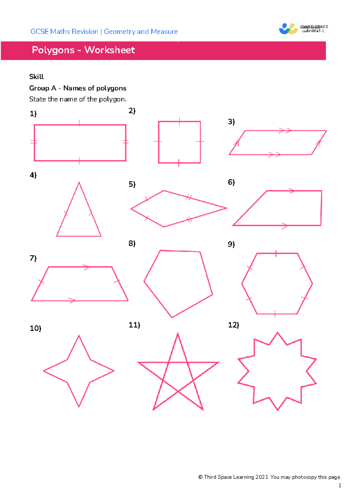 Third Space Learning Polygons GCSE Worksheet - Polygons - Worksheet ...