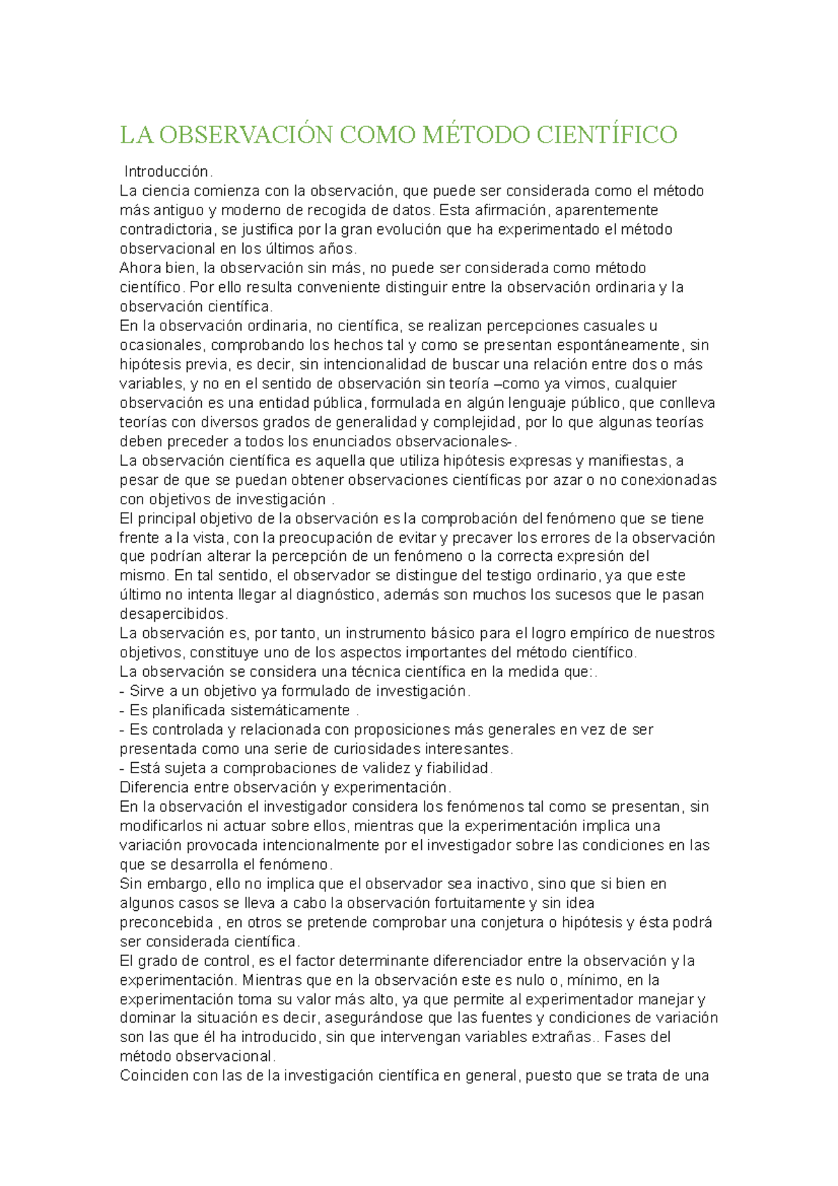 LA Observación COMO Método Científico - LA OBSERVACIÓN COMO MÉTODO ...