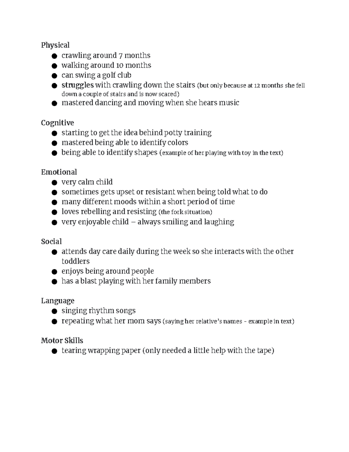 Developmental Profile 1 - Physical crawling around 7 months walking ...