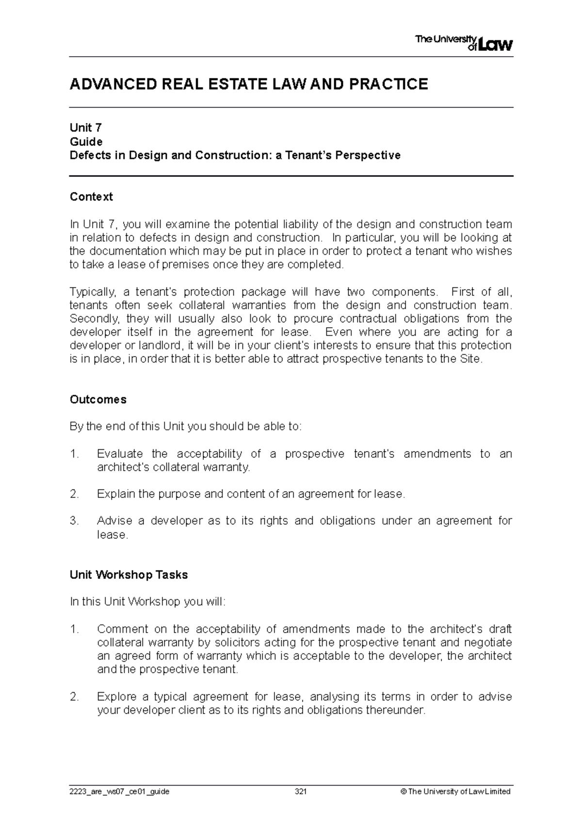 2223 are ws07 ce01 guide - ADVANCED REAL ESTATE LAW AND PRACTICE Unit 7 ...