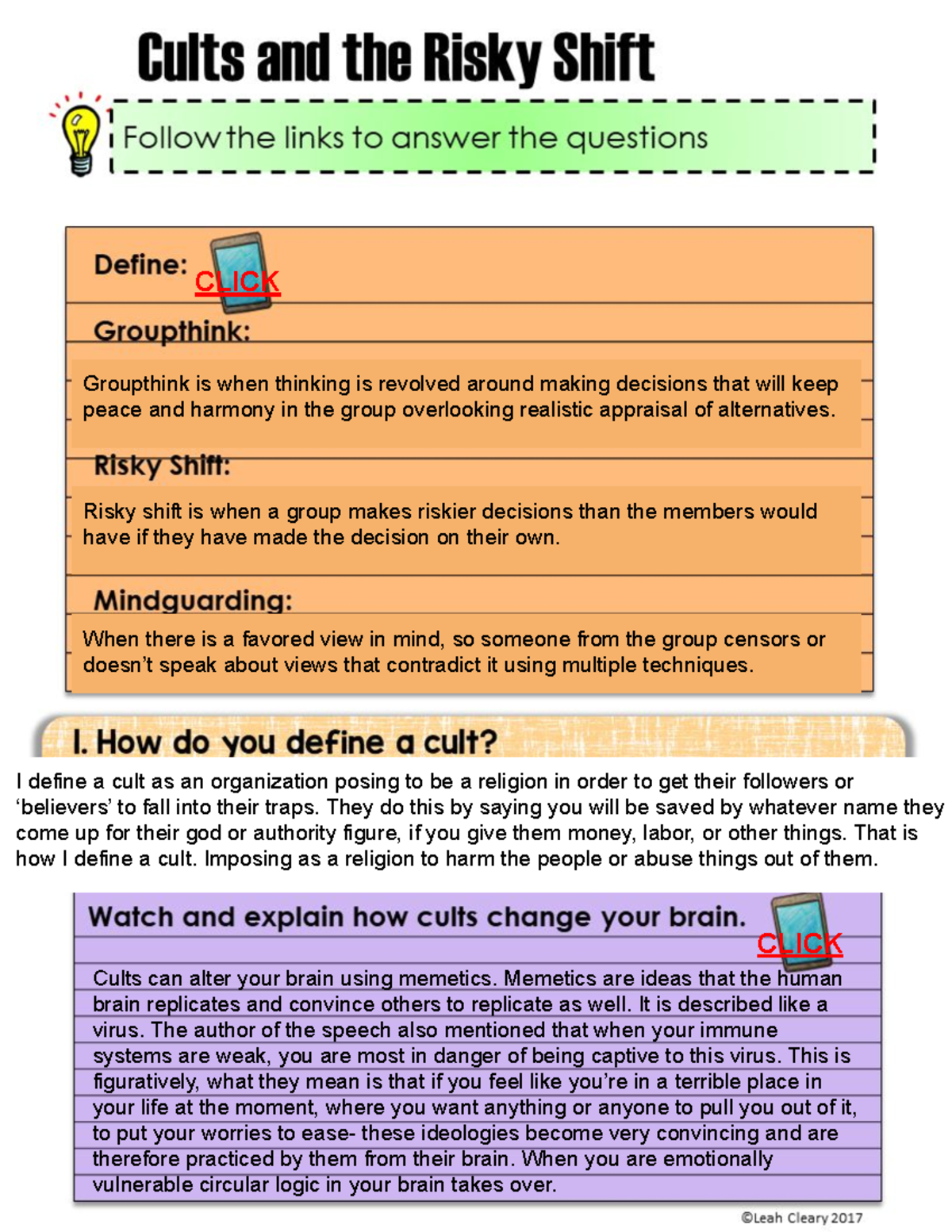 Cults and the Risky Shift - Groupthink is when thinking is revolved ...