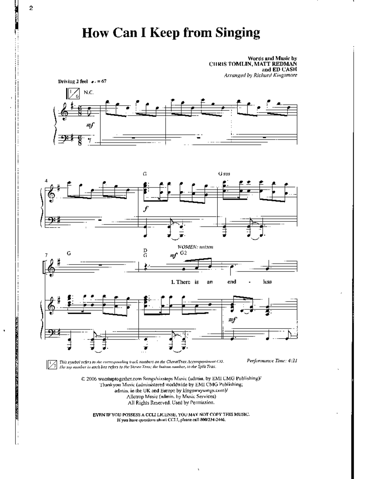 How Can I Keep from Singing - 67 1 N. 6 mf G Gsus 4 WOMEN: unison D 7 G ...