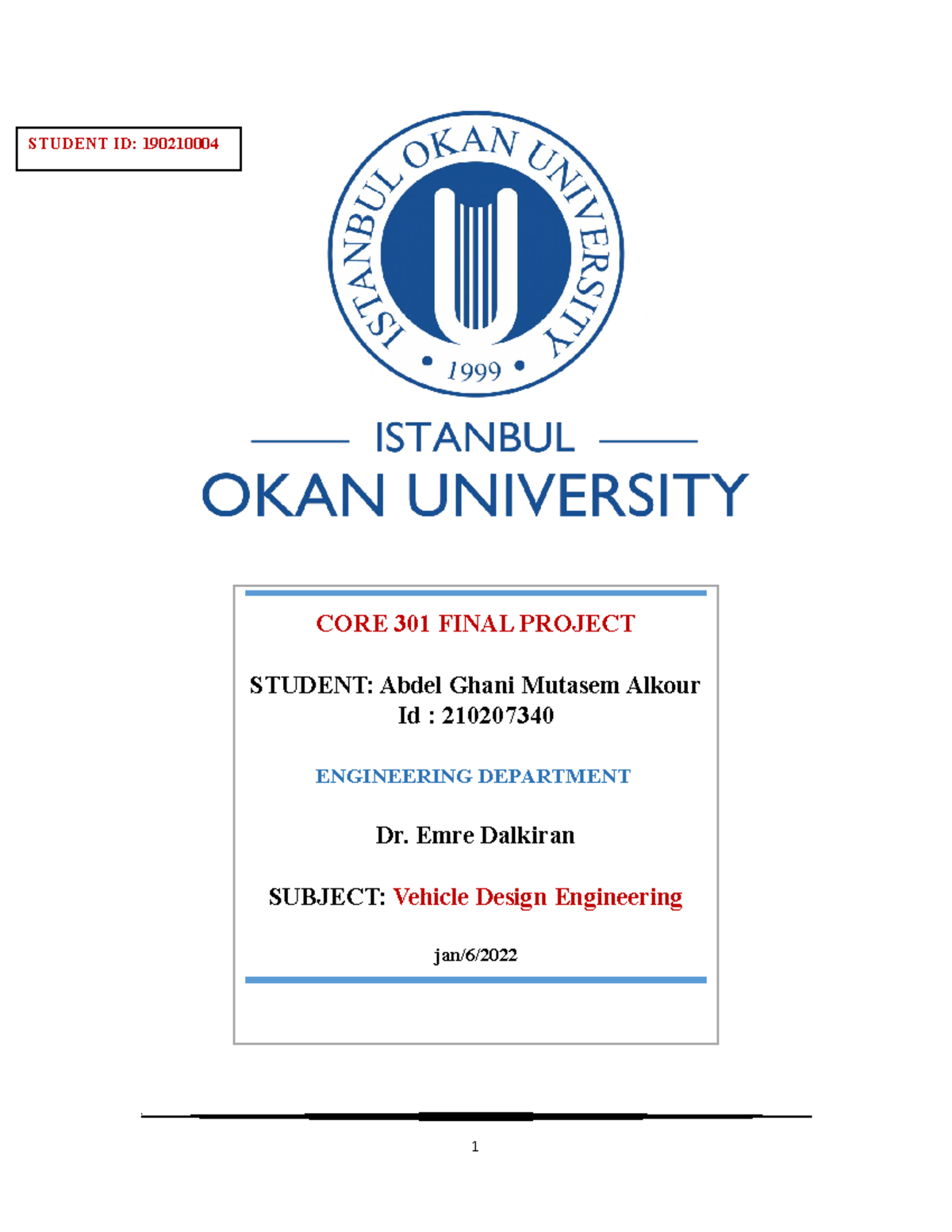 English final project - 1 STUDENT ID: 190210004 CORE 301 FINAL PROJECT ...