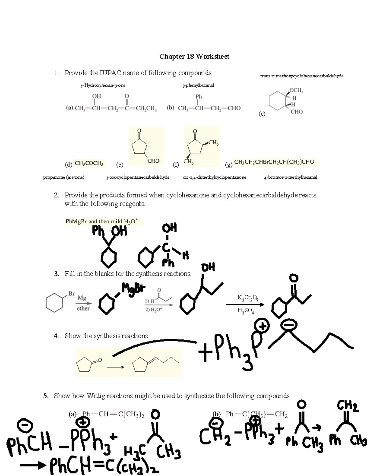 Chapter 18 Worksheet homework - Chapter 18 Worksheet Provide the IUPAC ...
