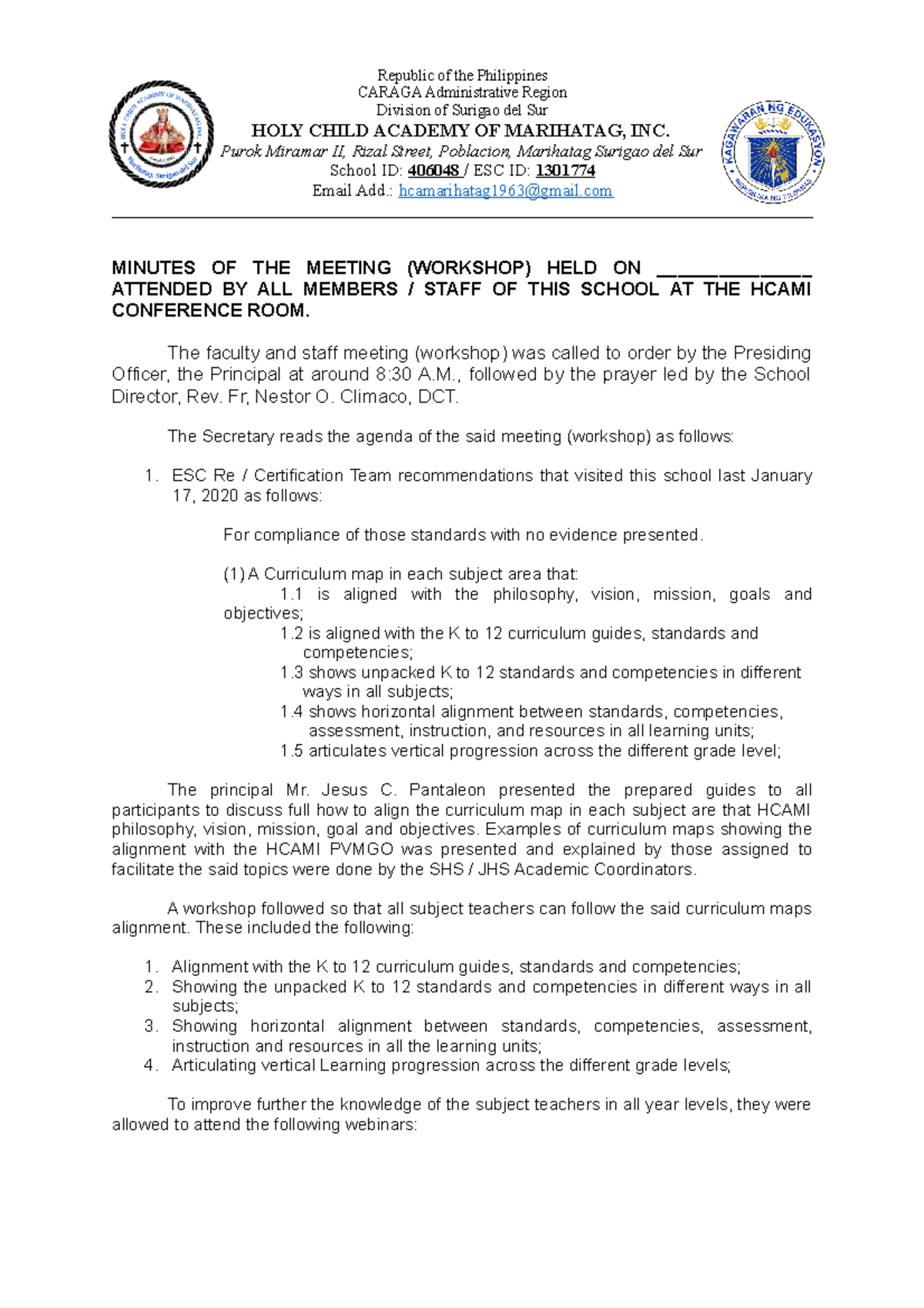 Minutes 1 - Meetings - Republic of the Philippines CARAGA ...
