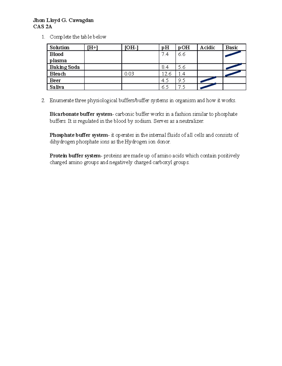 Chemistry 2 - Jhon Lloyd G. Cawagdan CAS 2A Complete the table below ...