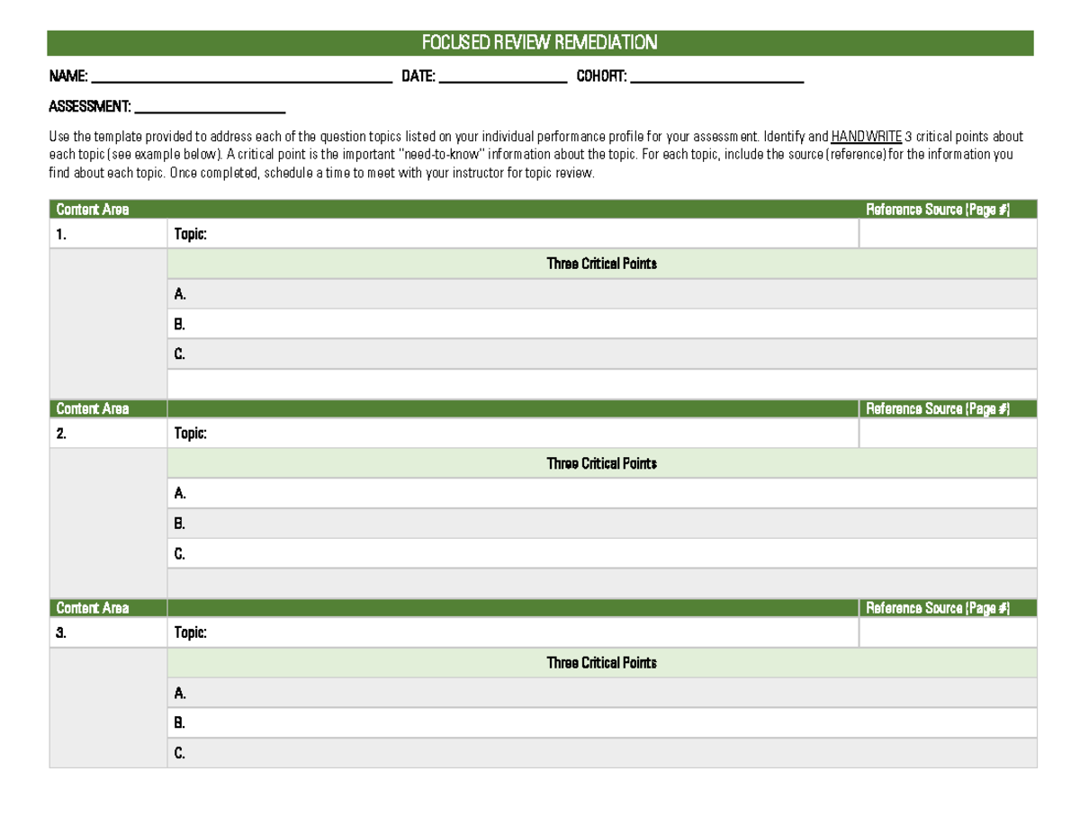 AVN Focused Review Remediation Form [2023] - FOCUSED REVIEW REMEDIATION NAME: - Studocu