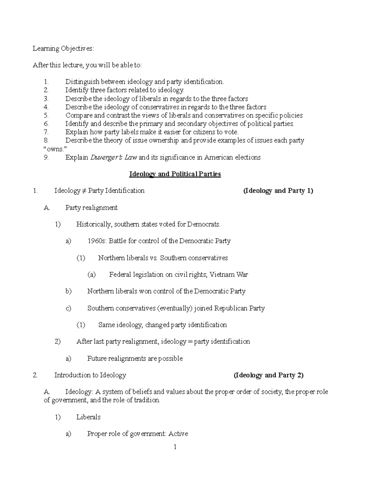 Ideology and Political Parties - Learning Objectives: After this ...