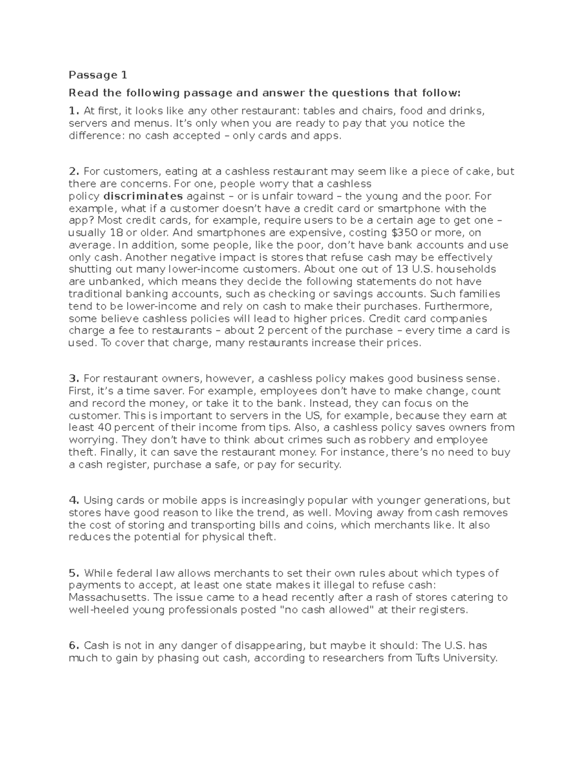 TRS501-S40-Reading Practice - Passage 1 Read the following passage and ...