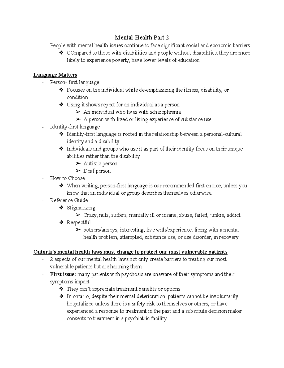 Law Final Study Note - Law notes - Mental Health Part 2 People with ...