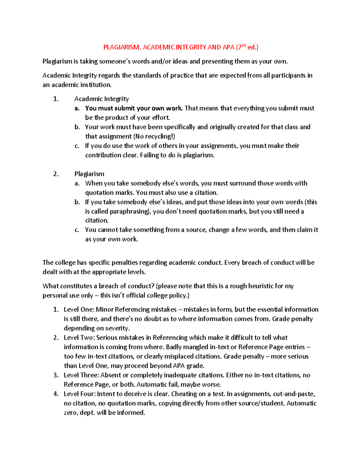 Plagiarism, Academic Integrity and APA - PLAGIARISM, ACADEMIC INTEGRITY ...