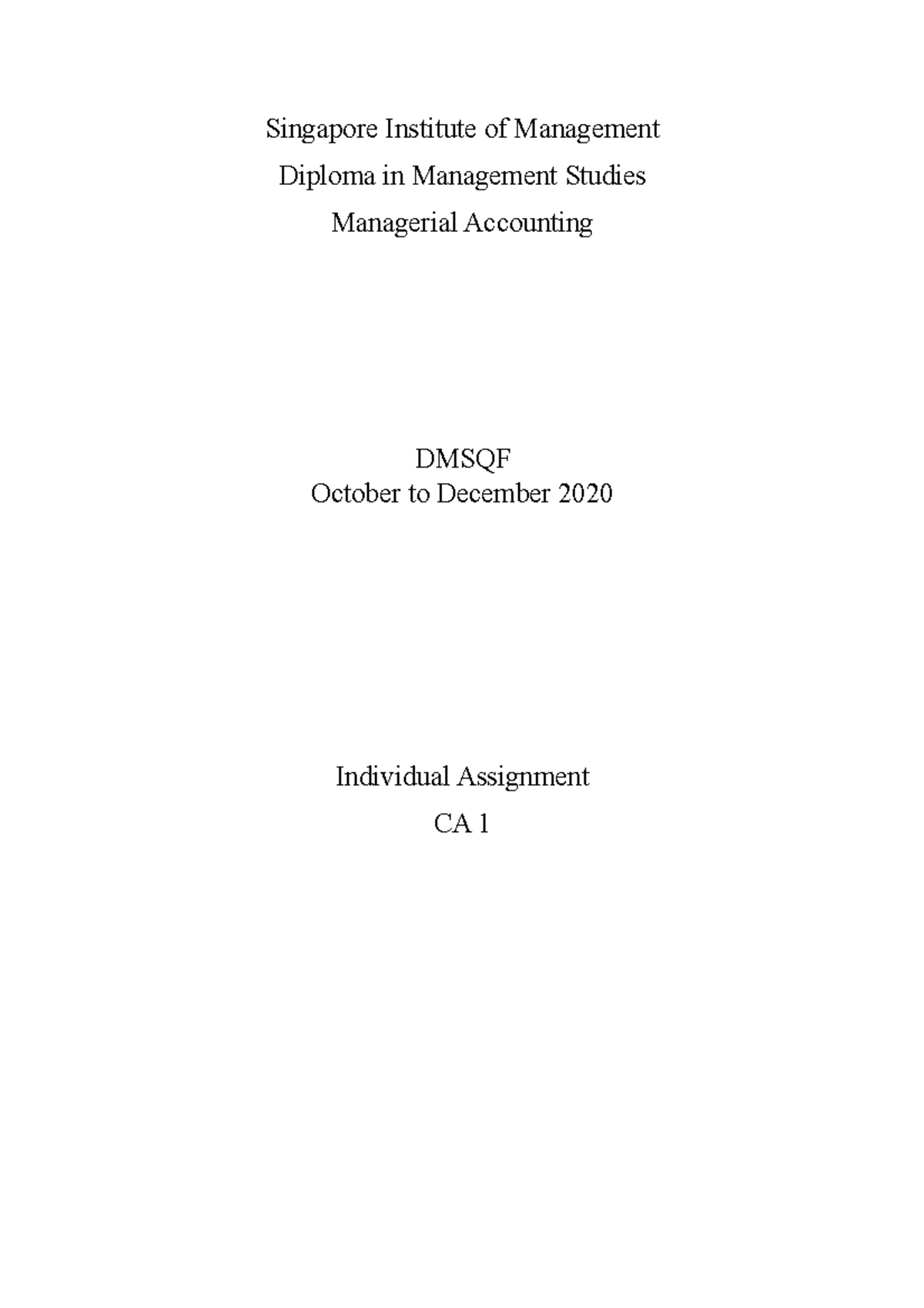 Managerial Accounting SIM Diploma - Singapore Institute of Management ...