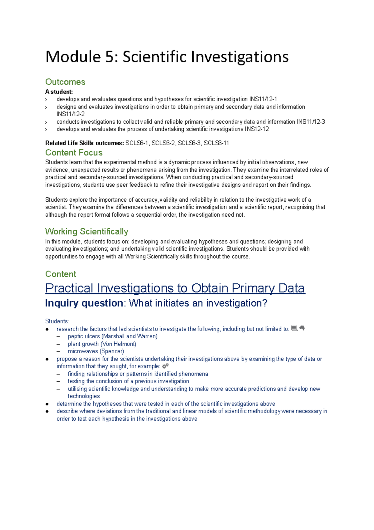 ISC - Mod 5 Notes - Module 5: Scientific Investigations Outcomes A ...