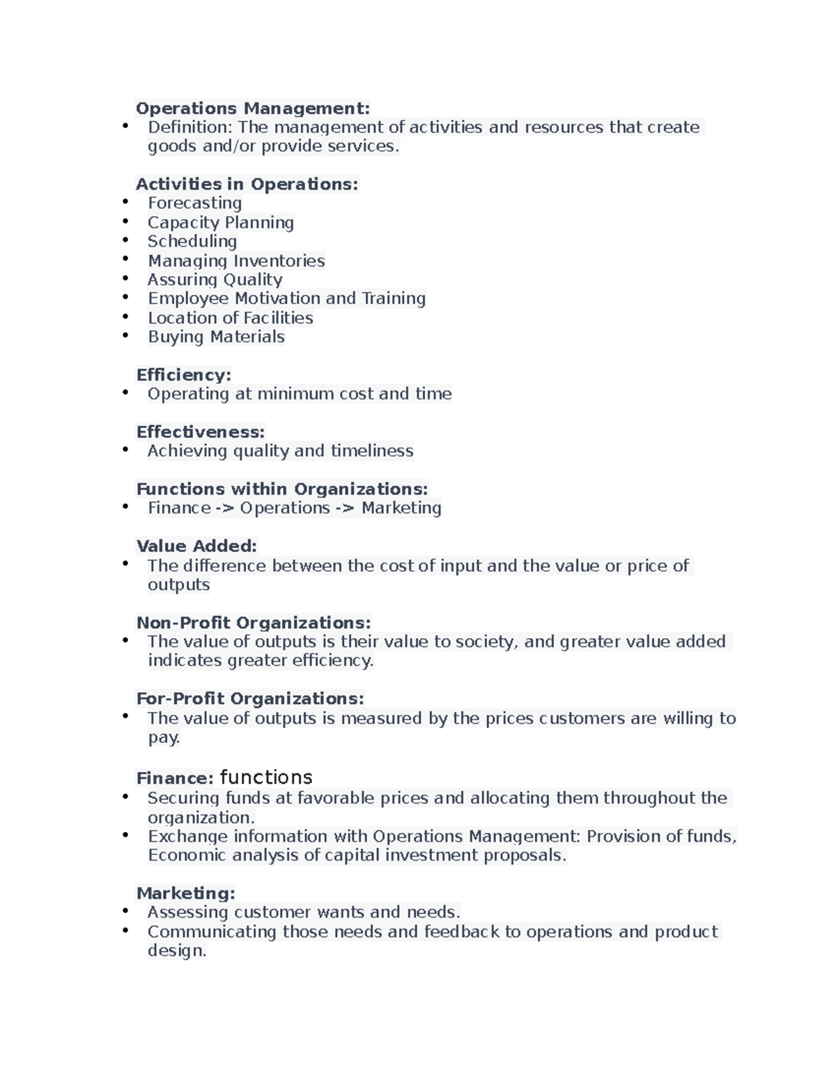 Operations Management Midterm - Operations Management: Definition: The ...