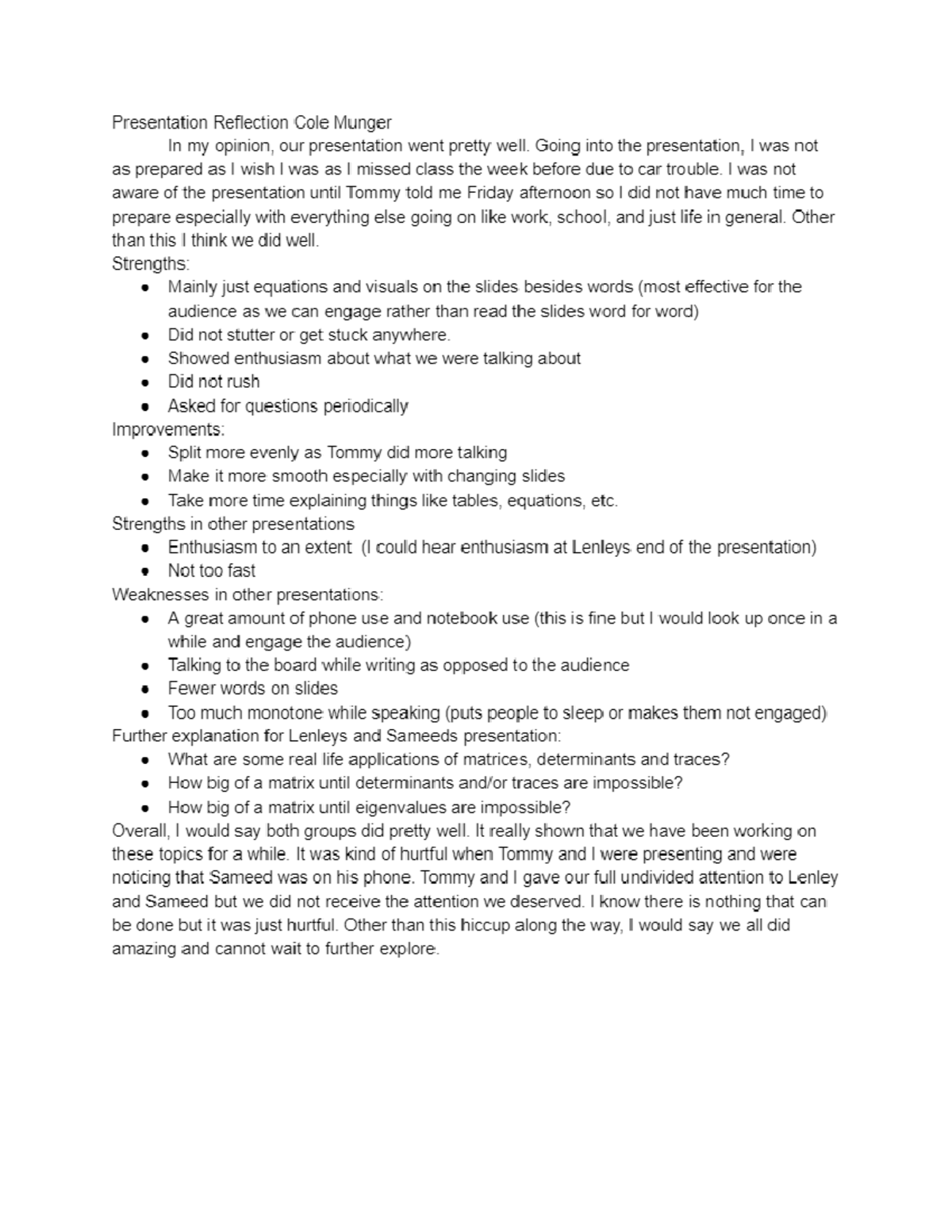 Presentation Reflection - MATH 39700 - Studocu