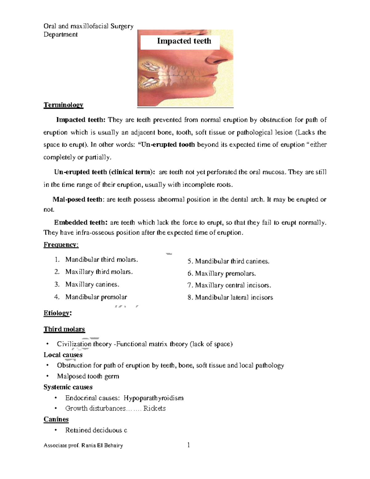 Impact - pdf - Department Terminology Impacted teeth: They are teeth ...