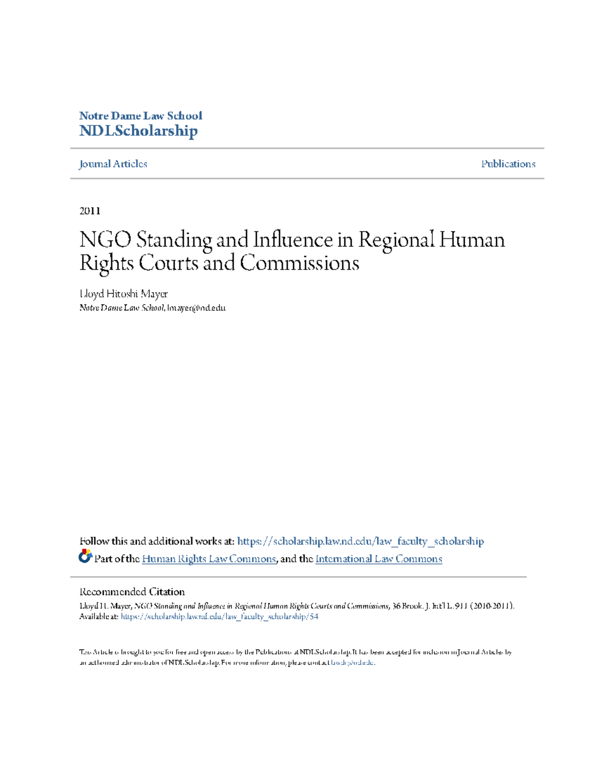NGO Standing and Influence in Regional Human Rights Courts and Co ...