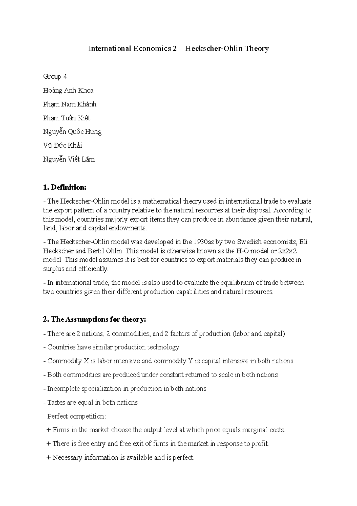 Group 4 - International Economics 2 - Heckscher-Ohlin Theory ...