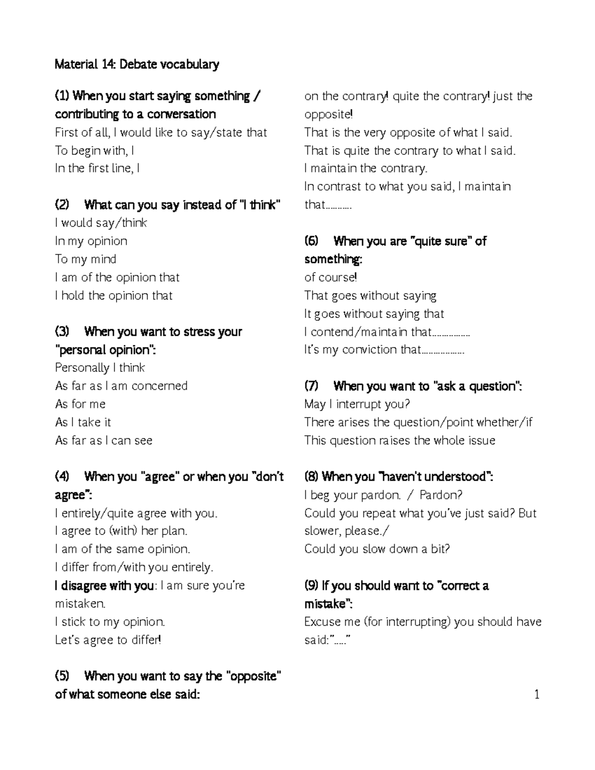 Debate vocabulary - Uijjjj - Material 1 4: Debate vocabulary (1) When ...