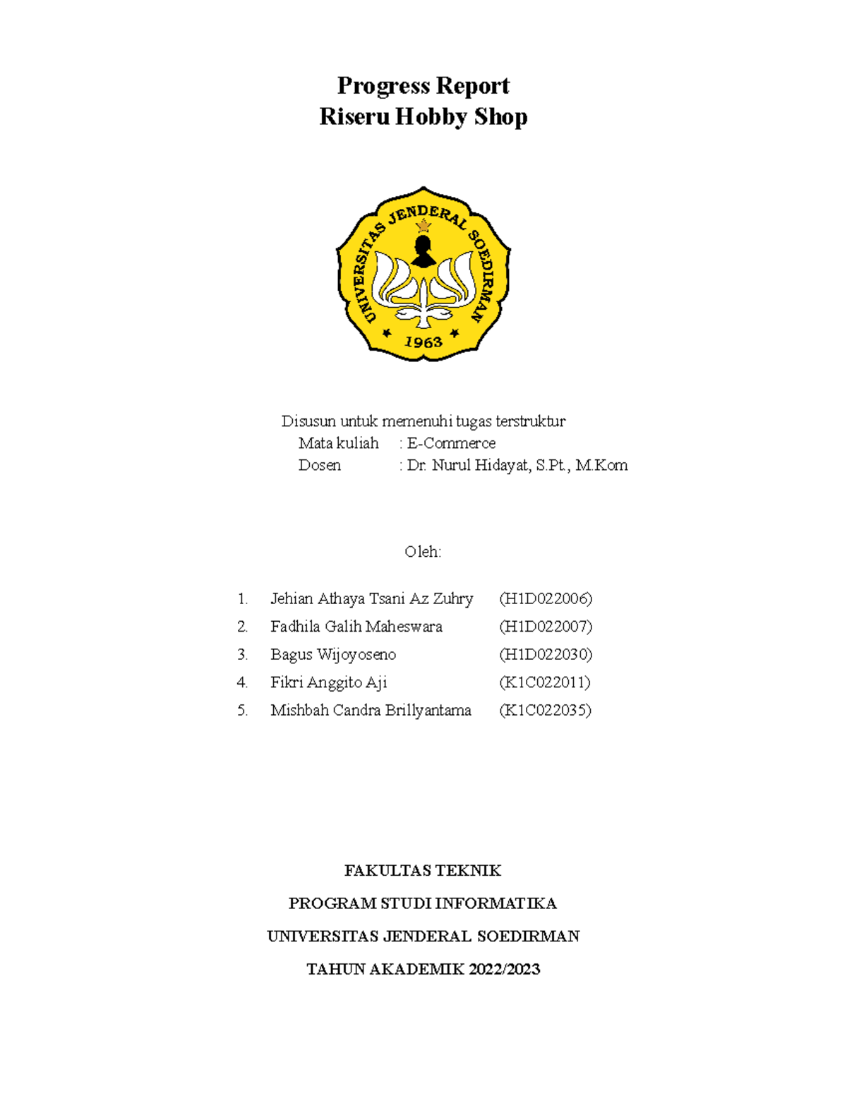 Progress Report Riseru Hobby Shop E-Commerce - Progress Report Riseru Hobby Shop Disusun untuk ...