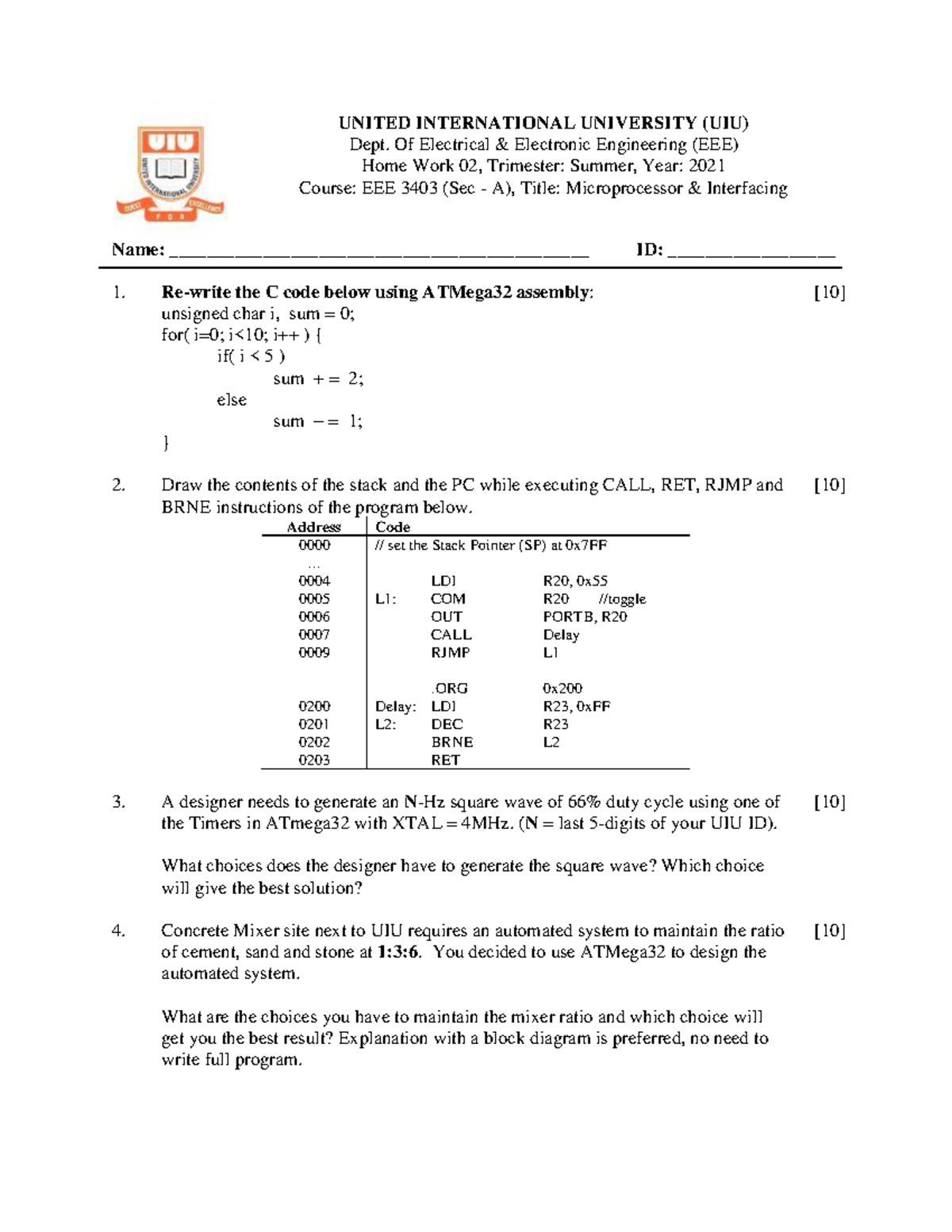 HOME WORK_2_MEMORY INTERFACING_ASSIGNMENT_2_MICROPROCESSOR AND - StuDocu