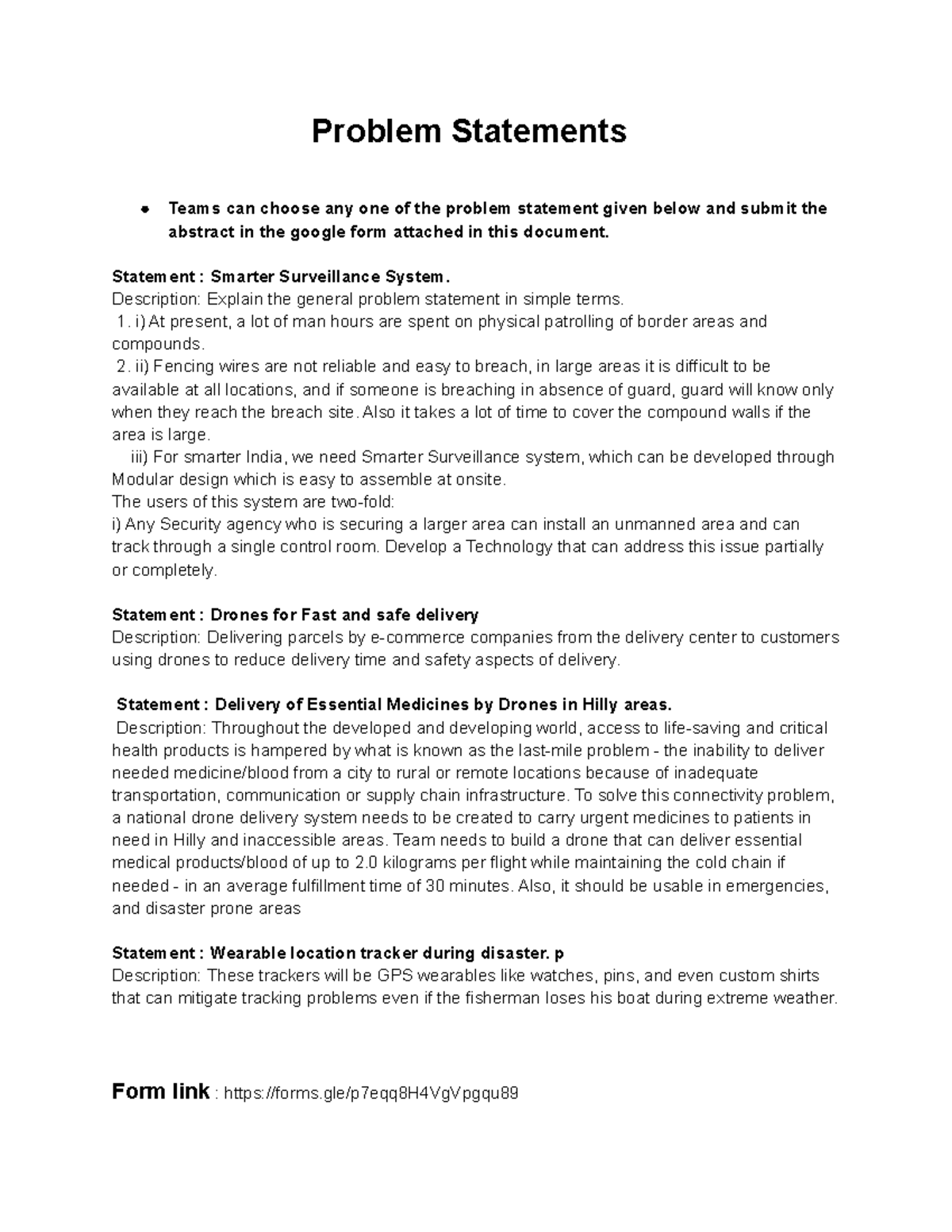 Problem Statements Okay Problem Statements Teams Can Choose Any One Of The Problem Statement