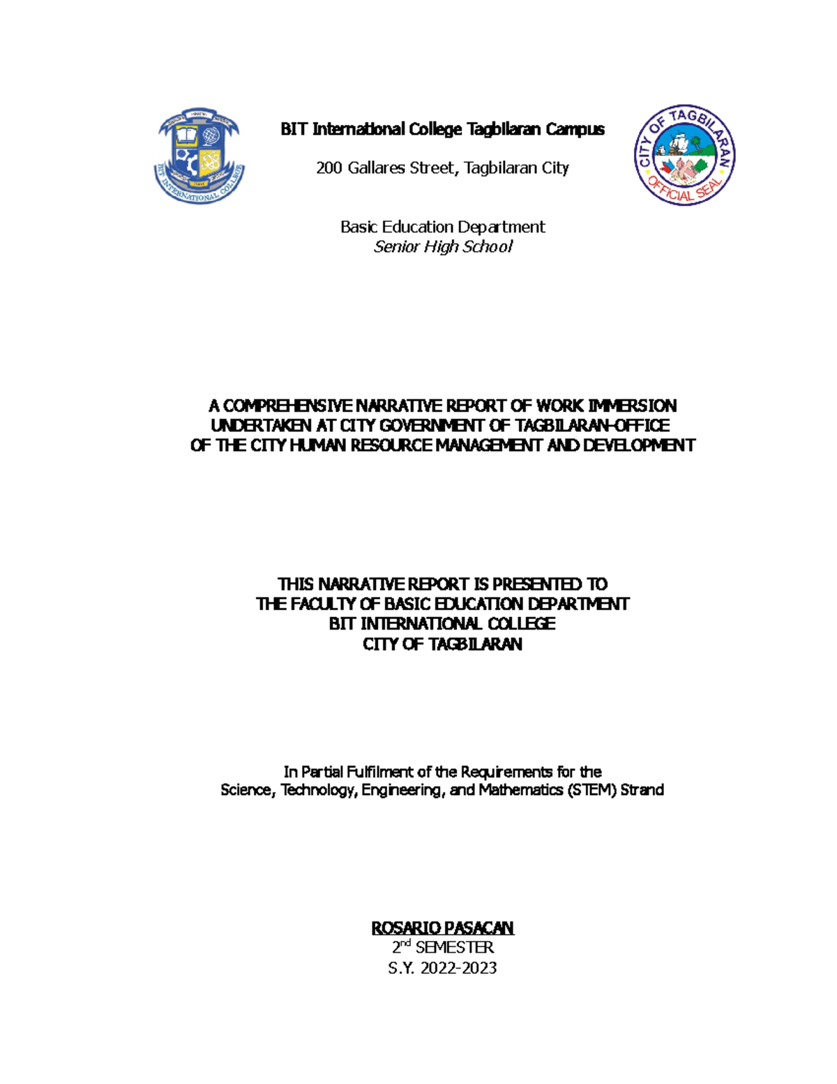 Front PAGE - notes - BIT International College Tagbilaran Campus 200 ...