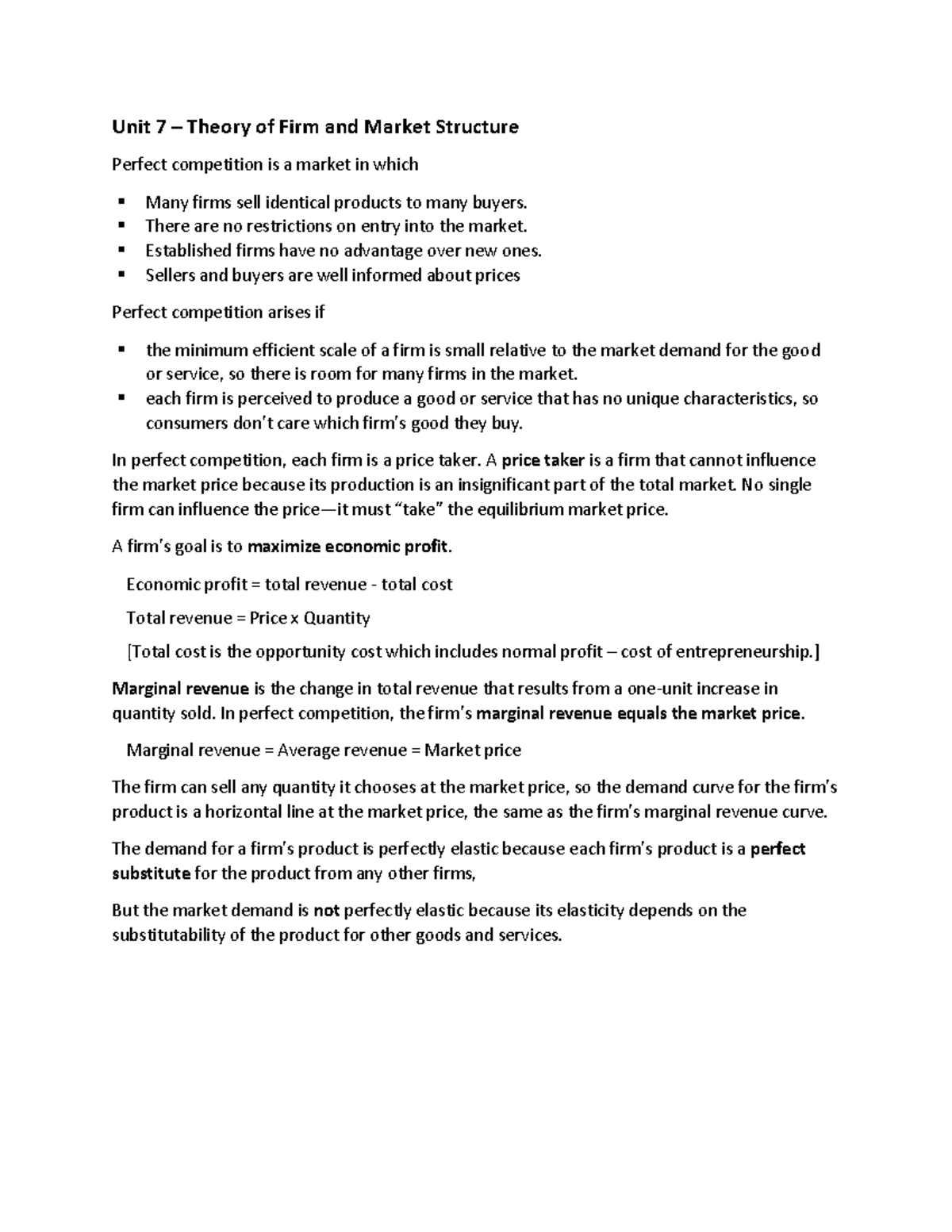 Unit 7 Theory of firm - (Part 1) - Unit 7 – Theory of Firm and Market ...
