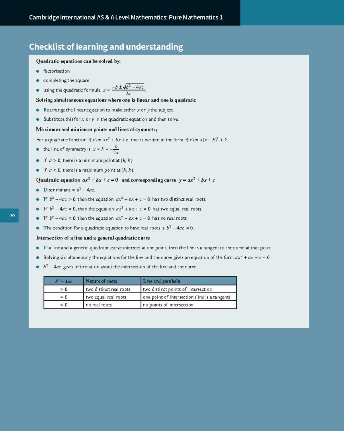 Pure maths formulas - Checklist of learning and understanding Quadratic ...