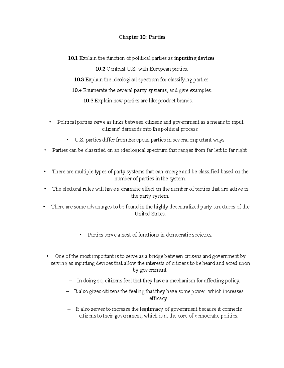 Chapter 10 - Chapter 10: Parties 10 Explain the function of political ...