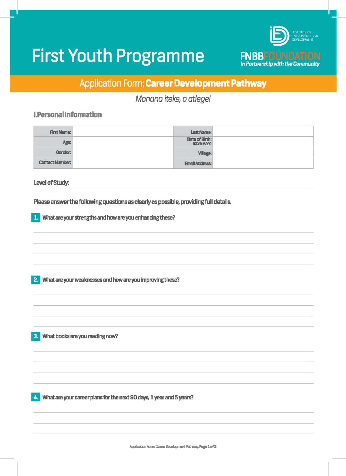 Career Development Pathway Application Form - D INSTITUTE OF ...