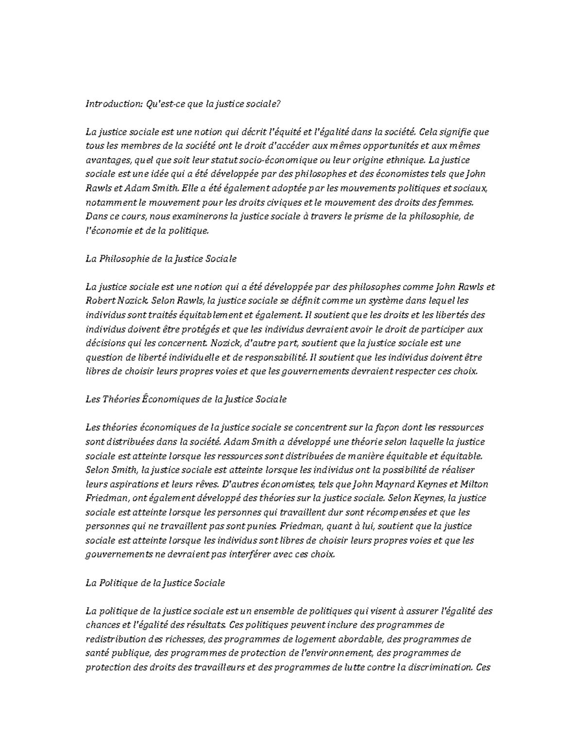 Social Justice Notes de cours - Introduction: Qu'est-ce que la justice ...