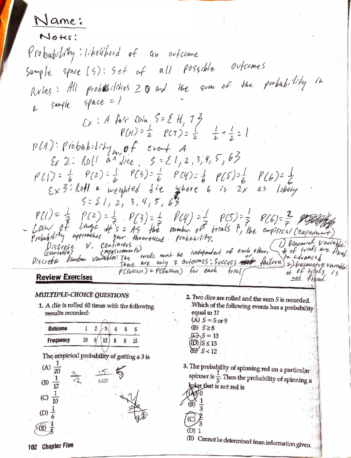 HS Stats (2) - Probability, models and data, sample spaces, practice questions, - Studocu