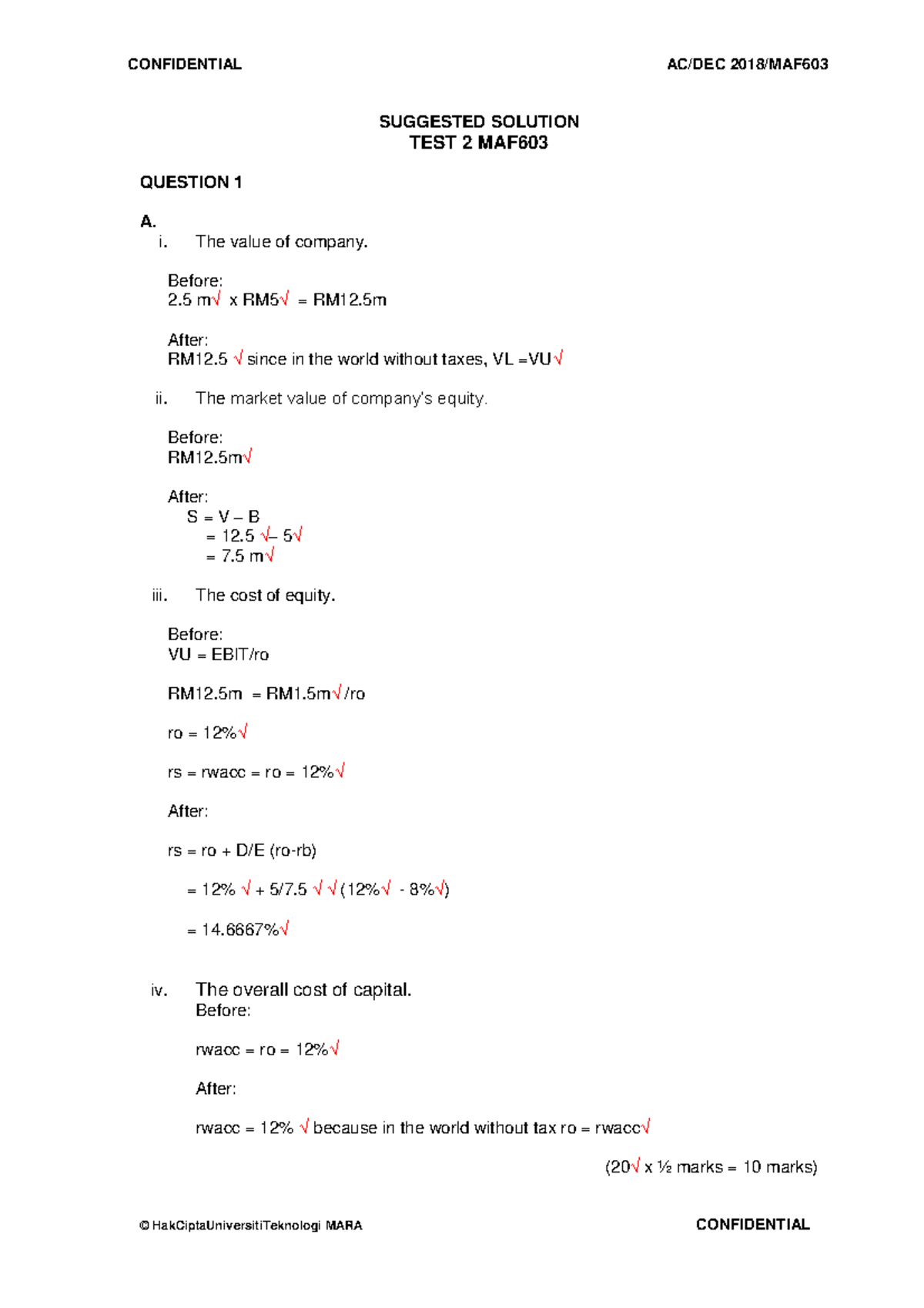 MAF603- Solution TEST 2 - Dec 2018 - SUGGESTED SOLUTION TEST 2 MAF ...