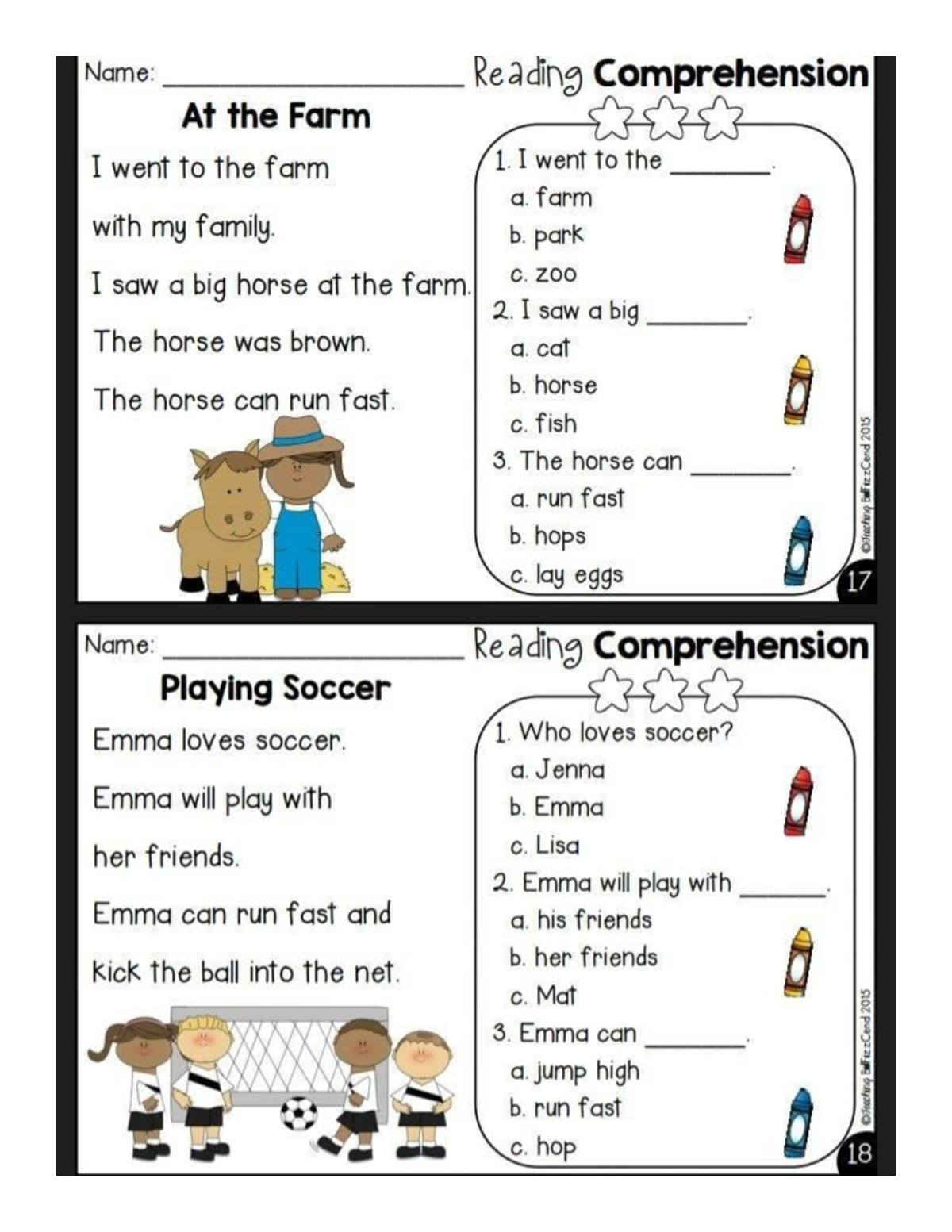 Grade 1 Worksheet Reading Comprehension - Name: Reading Comprehension ...