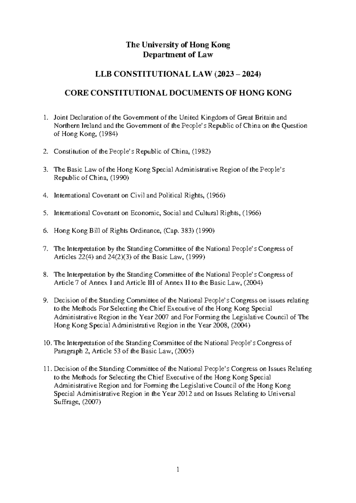 LLB core constitutional law documents 2023-2024 - The University of ...