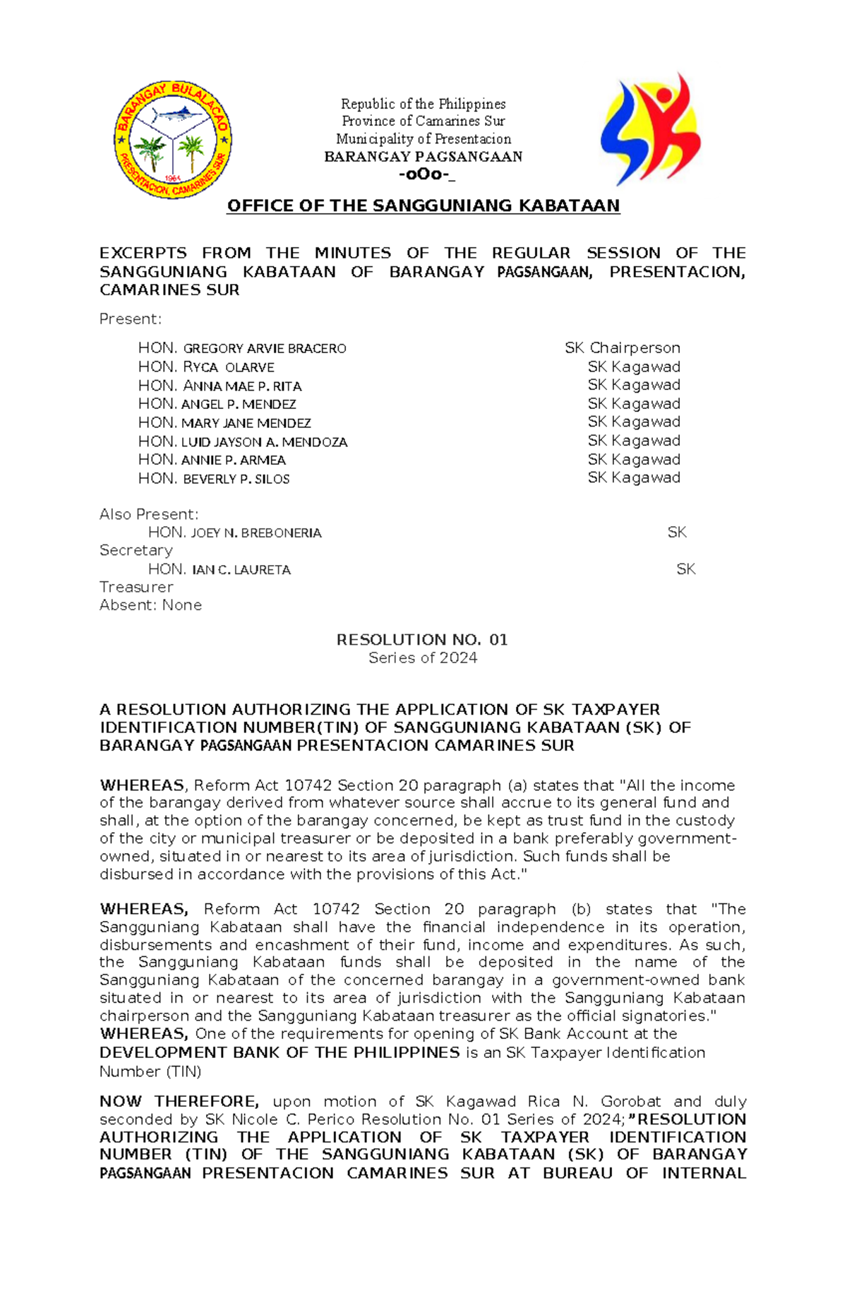 14-SK- Resolution-FOR- Annual- Budget-2024 - Republic of the Philippines Province of Camarines ...