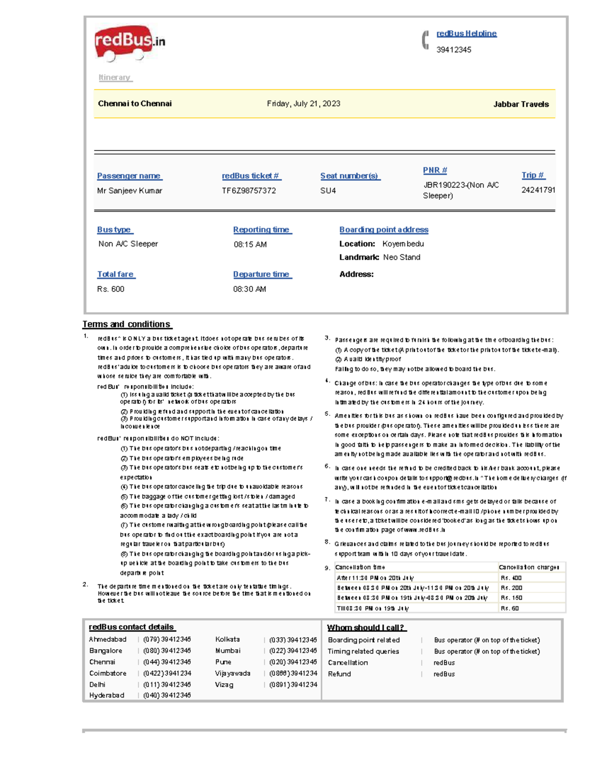 Red bus ticket - dsfgsdfgas - Jabbar Travels Terms and conditions 1 ...