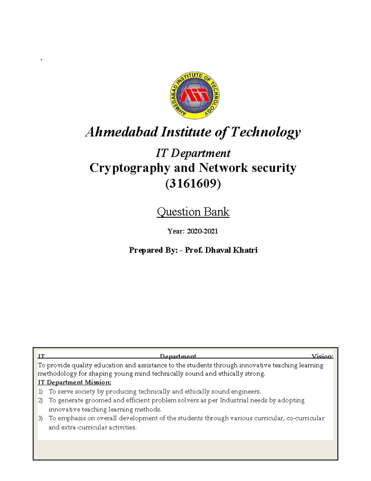 6 CNS Question Bank - Ahmedabad Institute of Technology IT Department ...