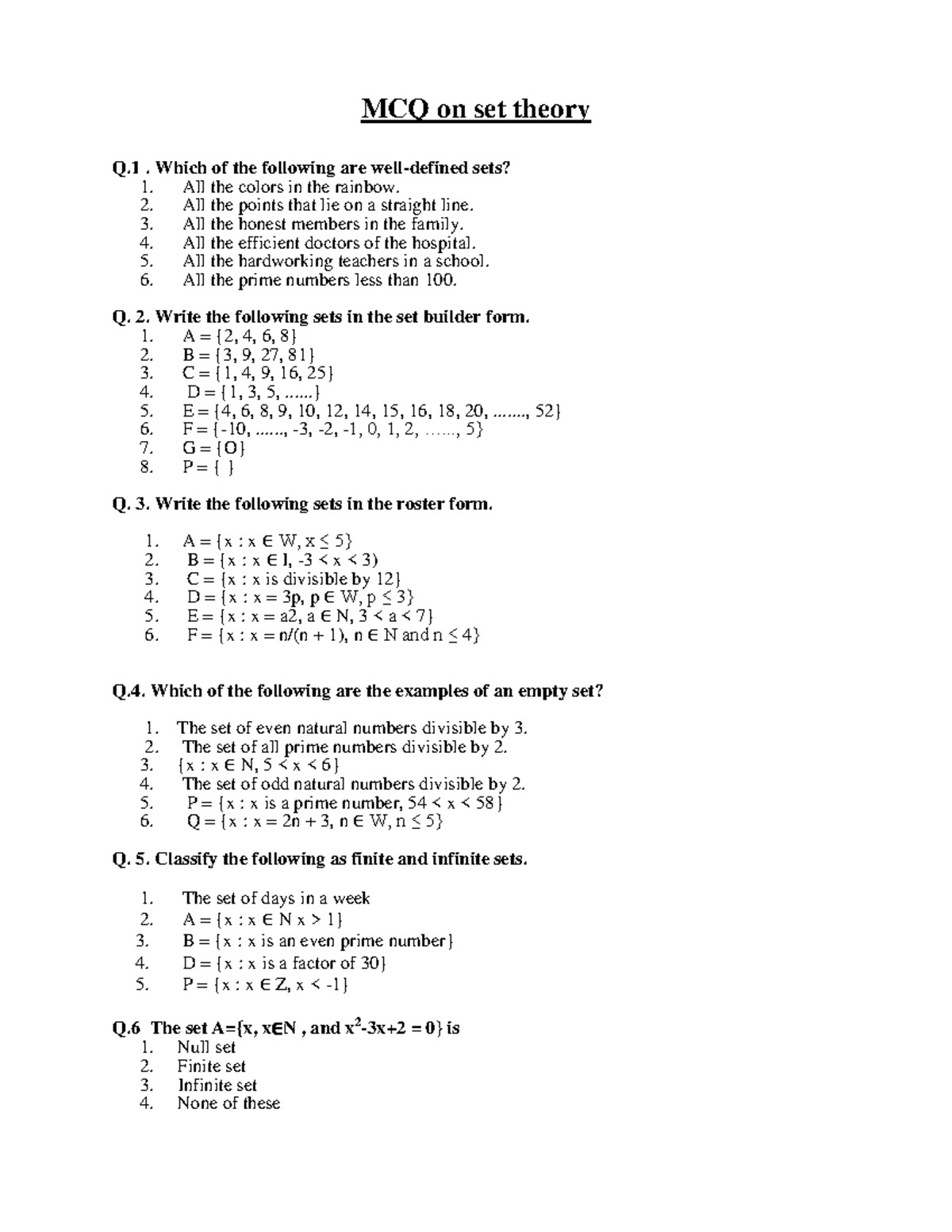 MCQ Questions on set theory - MCQ on set theory Q. Which of the ...
