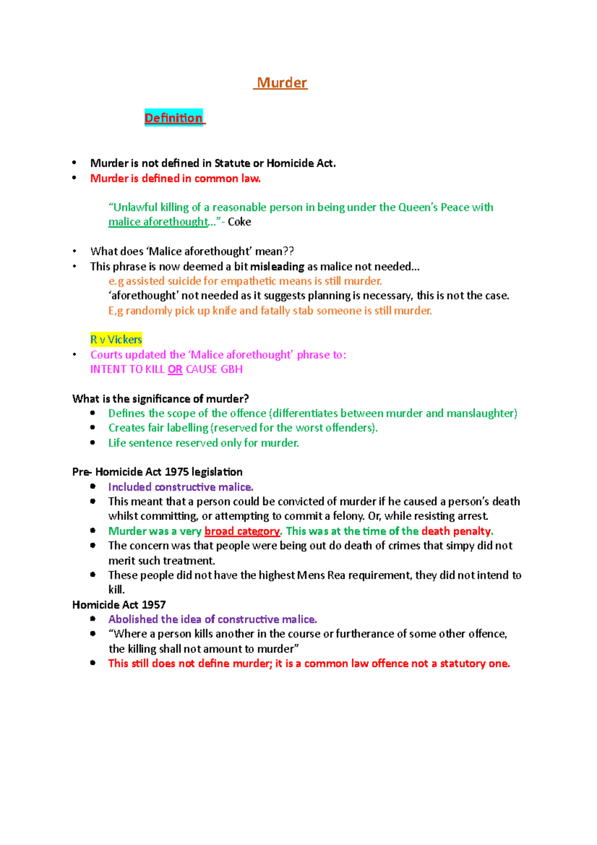 Murder - Murder Definition Murder is not defined in Statute or Homicide ...