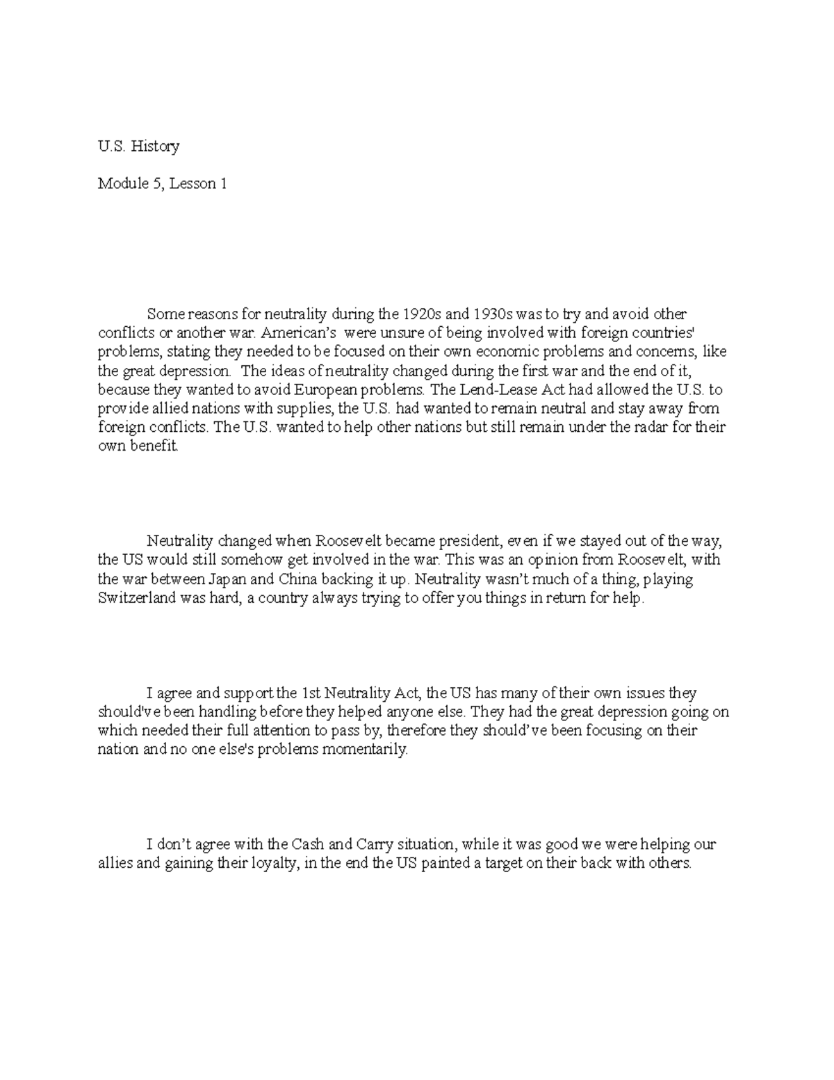 5.01 World War Again Assignment - U. History Module 5, Lesson 1 Some ...