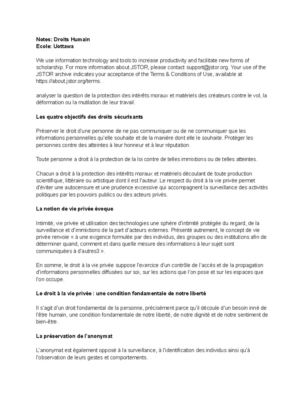 Droits humain 22 - Notes - Notes: Droits Humain Ecole: Uottawa We use ...